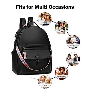 FADEON Leather Laptop Backpack for Women PU Computer Backpacks, Designer Travel Back Pack Purse with Laptop Compartment Black