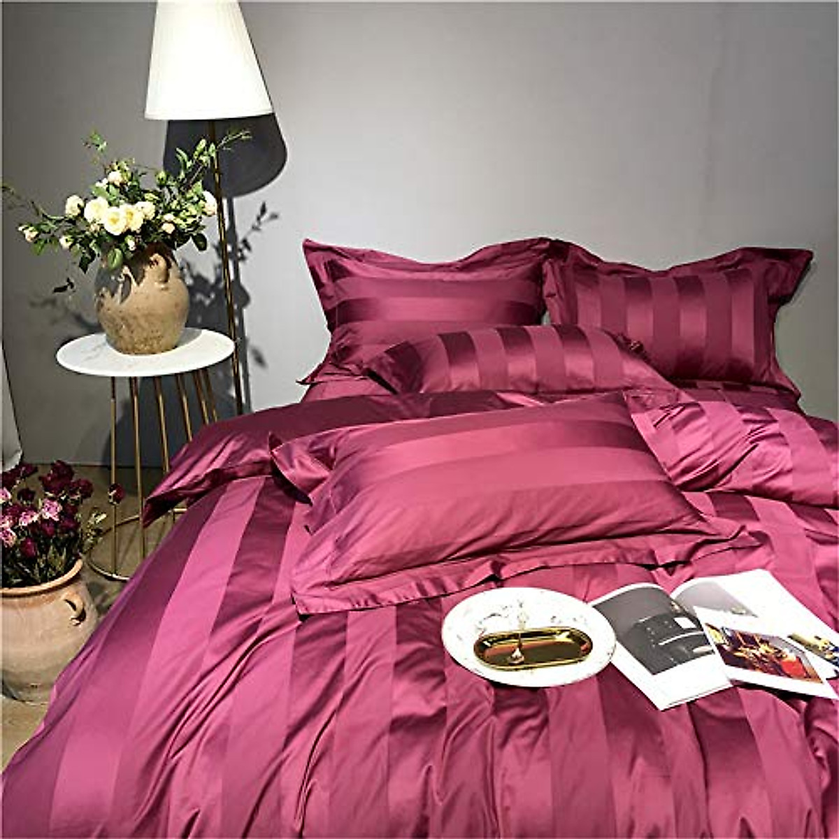 Luxury Bedding Set, Queen King Size Bed Sheet Duvet Cover Egyptian Cotton Silky Soft Bedclothes Hotel Home Quilt Covers,Red,200230CM