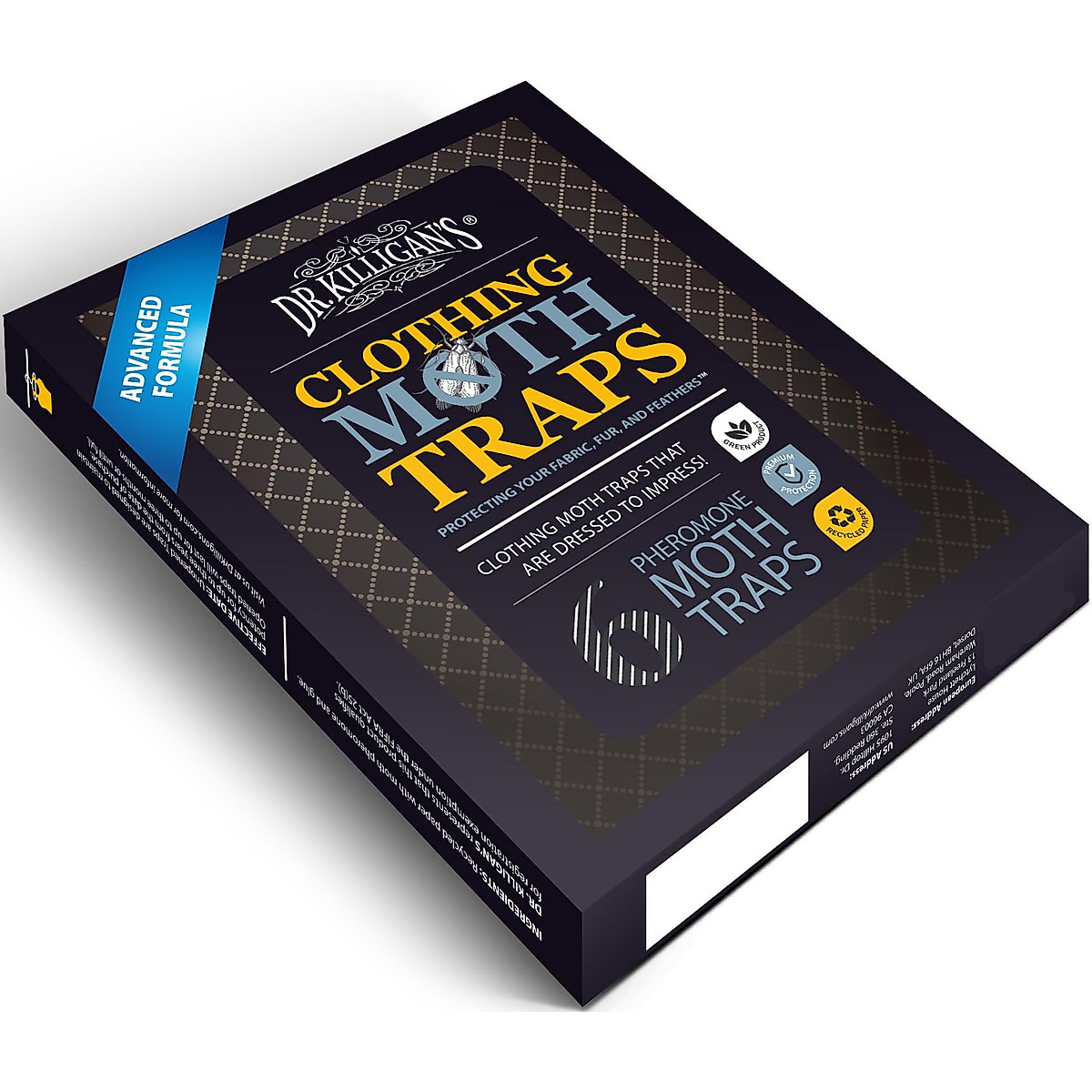 Dr. Killigan's Premium Clothing Moth Traps with Pheromones Prime | 6-Pack Non-Toxic Clothes Moth Trap with Lure for Closets & Carpet | Moth Treatment & Prevention | Case Making & Web Spinning (Black)