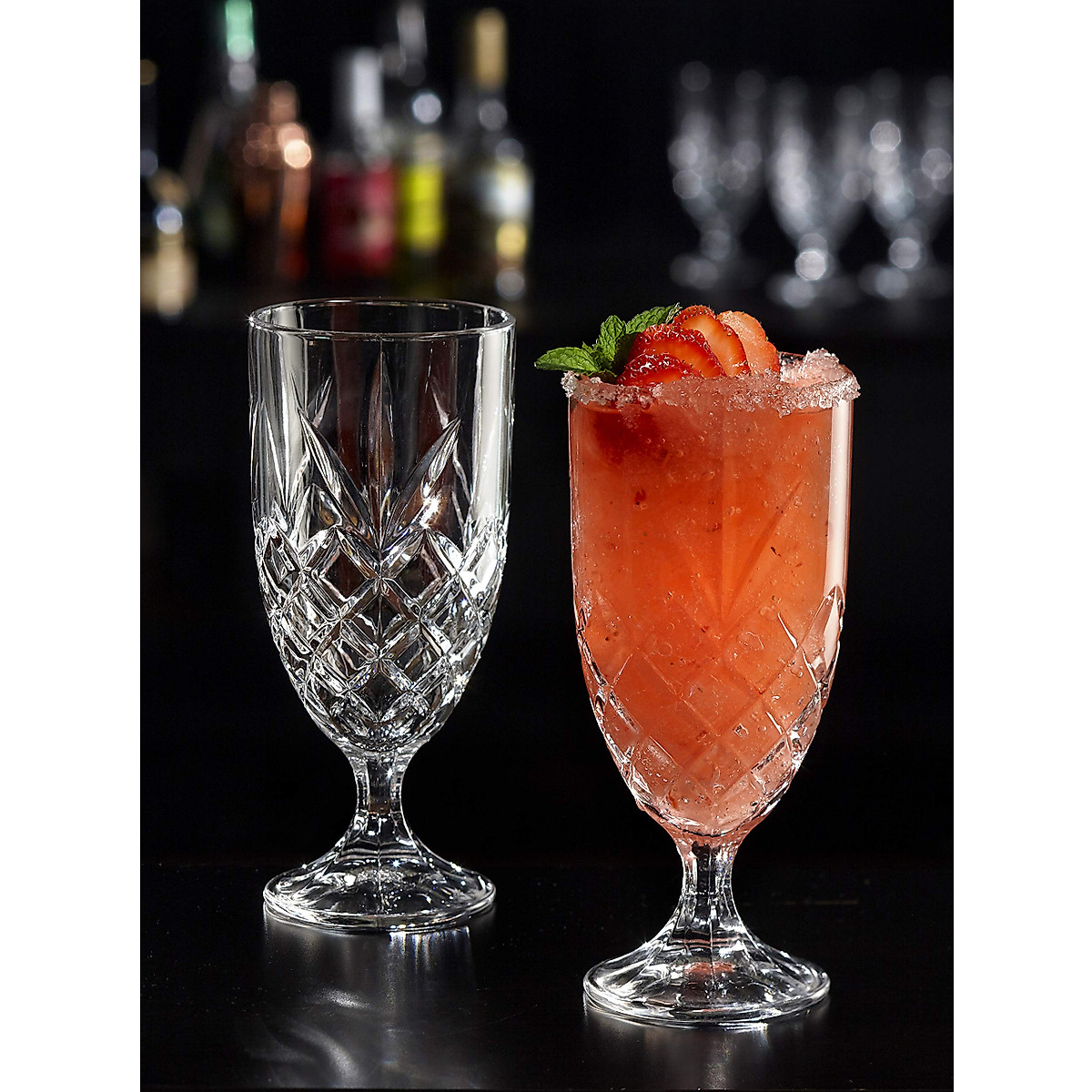 Royalty Art Kinsley Lowball Whiskey Glasses Set, 8 Long-Stem Tumbler, Tall Goblet Style Glassware for Hosting Parties, Events, or Evening Dinners, Bourbon, Scotch or Liquor