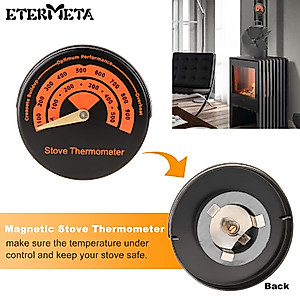 Wood Stove Fan, Heat Powered 4 Blades Hanging Stove Fan, Silent Flue Pipe Hanging Fireplace Fan with Stove Thermometer for Wood/Log Burner/Fireplace, Eco Friendly Efficiently Fireplace Fan, Black