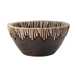 Creative Co-Op Decorative Terra-Cotta Rattan Stitching Bowl, 10" L x 10" W x 5" H, Brown