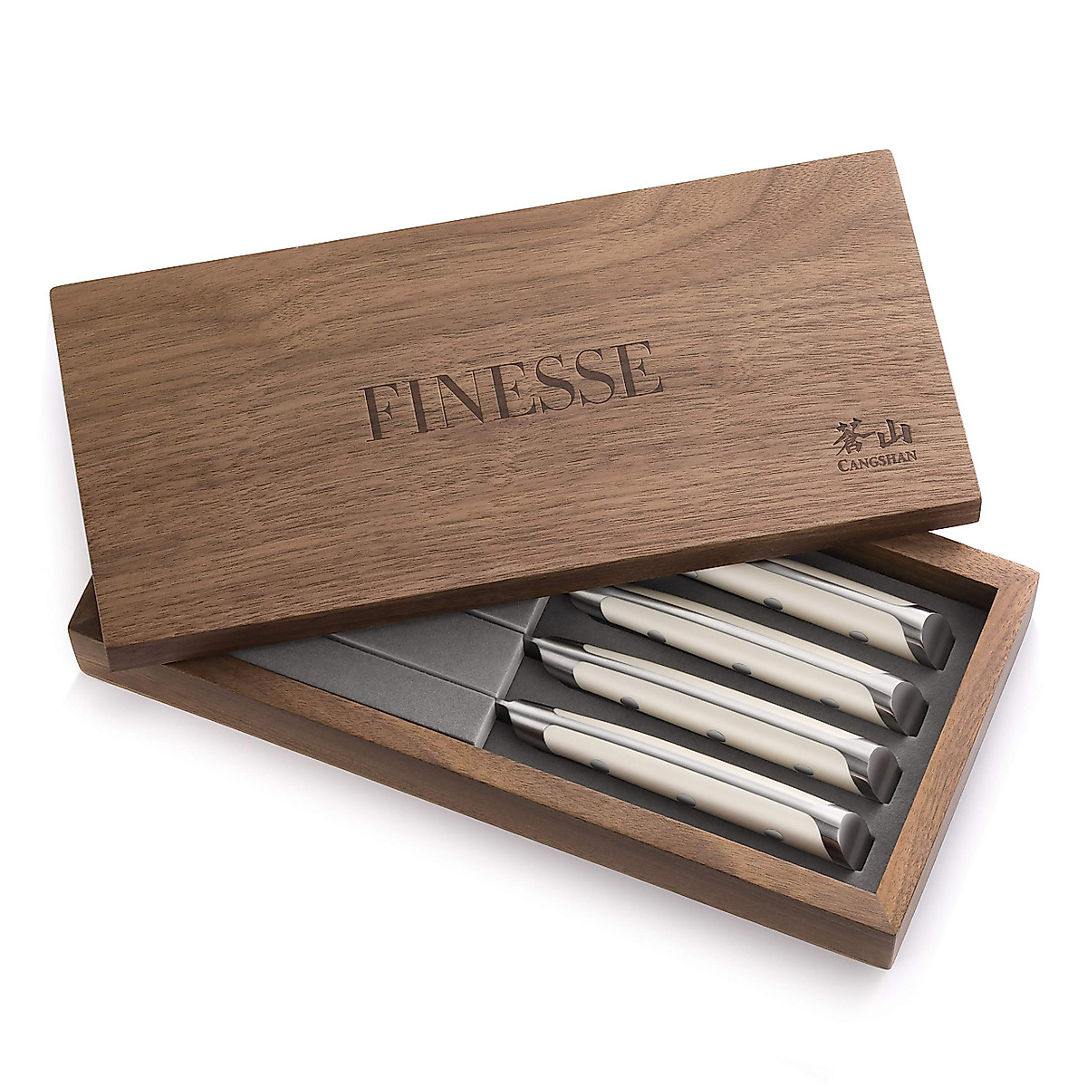 Cangshan | Thomas Keller Signature Collection 4-Piece Forged Straight Edge Steak Knife, Walnut Box