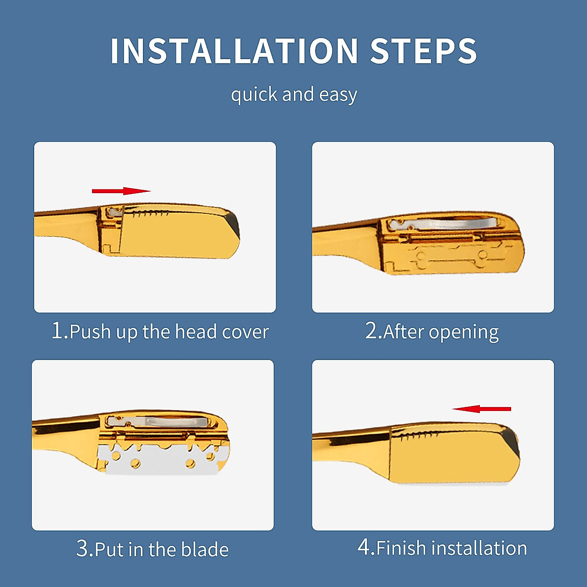 CestoMen Barber Straight Razor, Professional Straight Edge Razor, Stainless Steel Barber Single Blade Edge Razors for Men Close Shaving - Gold