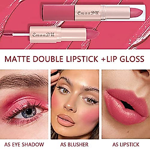 evpct 2 In 1 Deep Red Matte Lipstick & Long Lasting Smudge Proof Liquid Lipstick Lip Gloss Stain 3Pcs Set for Women Red Rose Nude Pink Matte Mate Vegan Long Lasting Lipstick 24 Hour Pack Waterproof 3