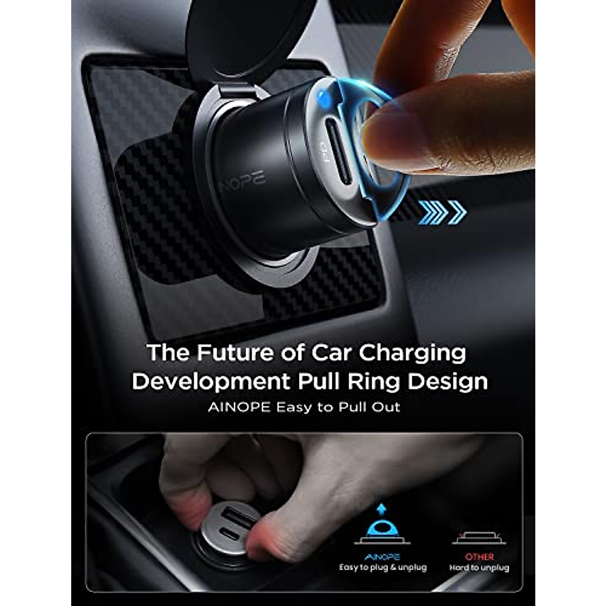 USB C Car Charger PD36W & QC36W, AINOPE Car Charger Fast Charge 2-Port PD&QC3.0 Cigarette Lighter USB Charger with 3.3ft Type C Cable All-Metal Body Fit for Samsung S23/S22 iPhone 14/13