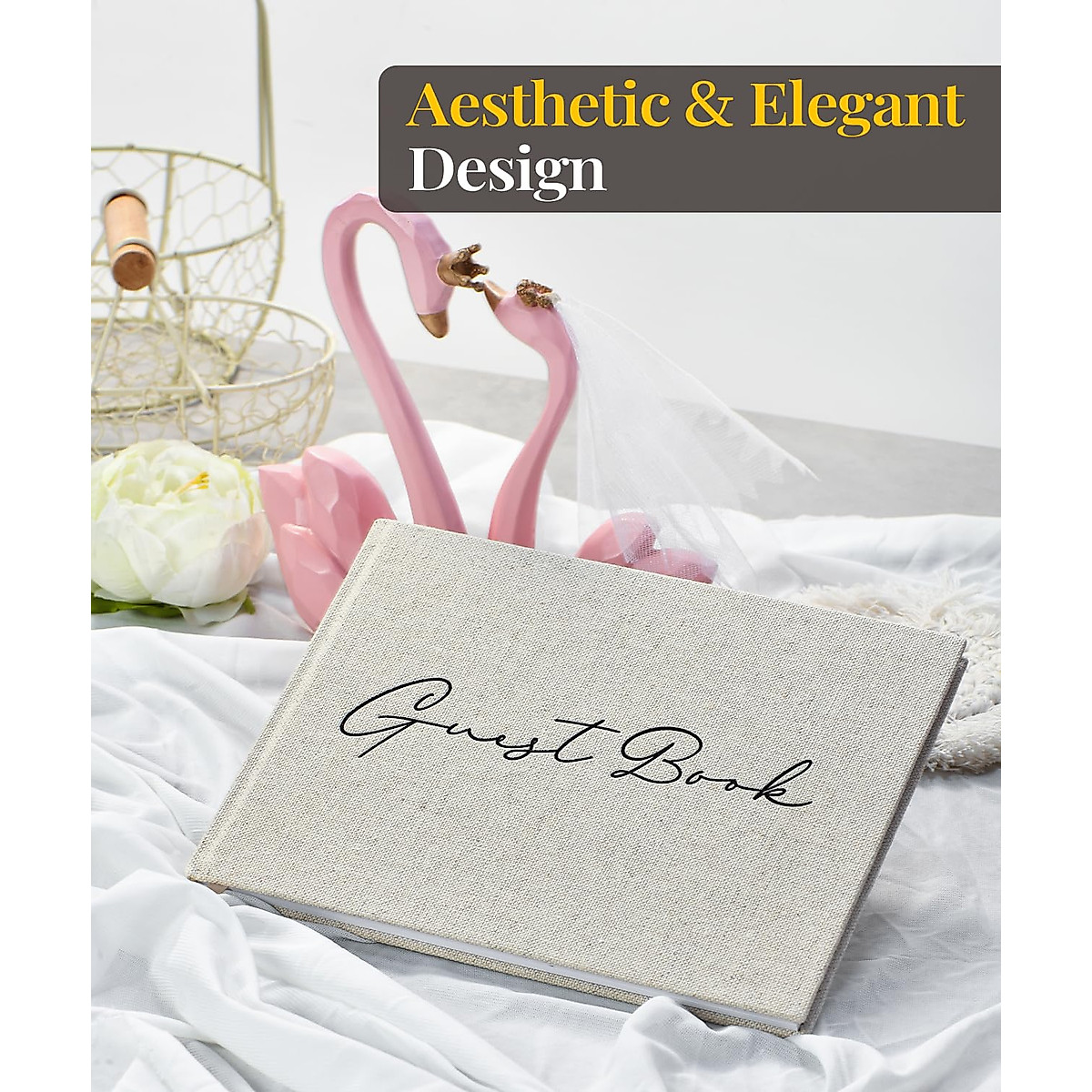 Lankaiva Wedding Guest Book, Guest Book Wedding Reception - Classic Baby Shower Guest Book, 100 Blank Pages for Bridal Shower Birthday Graduation Sign in and Photos, Beige