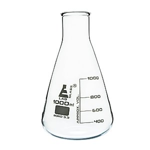 Erlenmeyer Flask, 1000ml - Borosilicate Glass - Wide Neck, Conical Shape - White Graduations - Eisco Labs