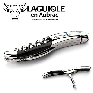 Laguiole En Aubrac Sommelier Waiter's Corkscrew, Buffalo Horn Handle, Wine Opener With Foil Cutter & Bottle Opener, Stainless Steel Shiny Bolsters