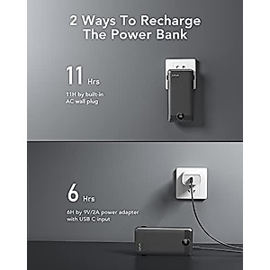 Portable Power Bank 20000mAh,VRURC 22.5W USB Port Fast Charging Portable Charger,Built-in AC Wall Plug, Micro&USB C Cables,4 Output Dual Input LED Display Integrated External Battery For Smart Devices