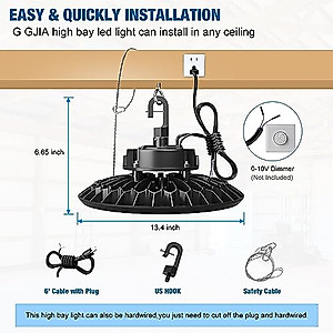 【Upgraded】 UFO LED High Bay Lights 240/200/150W 3-Watts Adjustable Flicker Free -36000LM Super Bright High Bay Shop Lights 5000K, 0-10V Dimmable, 6' Cable, 100-277V for Garage Barn Warehouse(2 Pack)