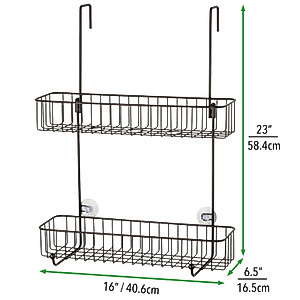 mDesign Extra Wide Metal Wire Over The Bathroom Shower Door Caddy, Hanging Storage Organizer Center with Built-in Hooks and Baskets on 2 Levels for Shampoo, Body Wash, Loofahs - Bronze