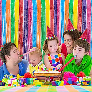 4Pack Rainbow Color Foil Fringe Curtain Metallic Tinsel Door Curtains Photo Booth Backdrop for Birthday Graduation Wedding Baby Shower Bridal Shower Christmas Party Decoration