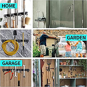 Broom Mop Holder, Wall Mounted Heavy Duty Stainless Steel Storage Rack Organization Tools, Kitchen Garden Garage Or Bathroom Organization and Storage (3 Clip 4 Hook)