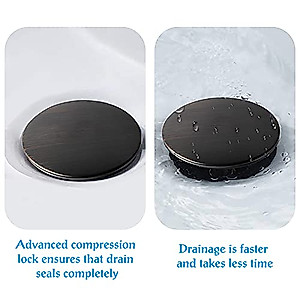 iFealClear 2 Pack Pop Up Bathroom Sink Drain Stopper with Overflow, Push and Seal Drain Stopper for Faucet Vessel, Anti-Explosion & Anti-Clogging pop up Plunger Sink Drain Assembly, Oil Rubbed Bronze