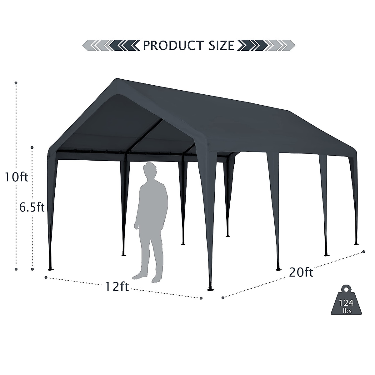 NOWENSOL Carport 12x20ft Car Port Garage Canopy Heavy Duty Car Tent Without Sidewalls & Doors, All Season and Portable Garage for Boat, Wedding Party, Outdoor Camping, Commercial, UV Resistant