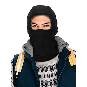 Winter Balaclava Hat Fleece Full Face Covering Scarf with Drawstring (Black, Navy Blue, 2)