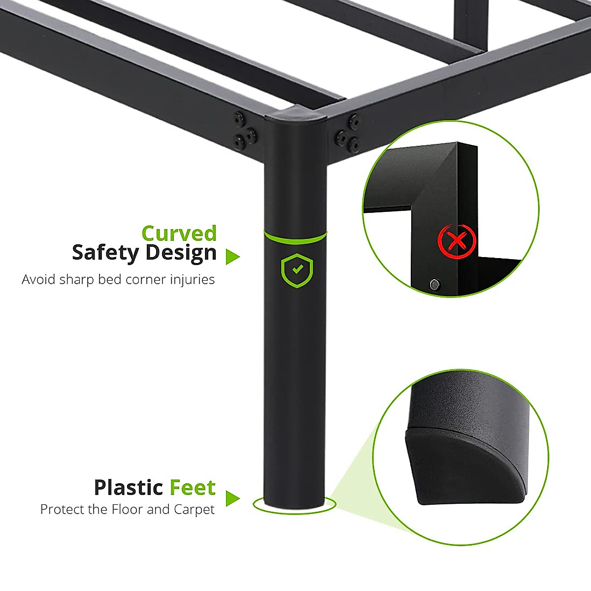 TATAGO 16 Inch Metal Platform Bed Frame with Anti-Collision Round Legs, 3500lbs Heavy Duty Mattress Foundation, Easy Assembly/Silent/Anti-Shake/Non-Slip/No Box Spring Needed, King
