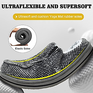 ONCAI Slipper for Men with Arch Support,Cotton-Blend Memory Foam House Slippers for Men Warm Strips Fluff Plush Wool-like Clogs with Rubber Sole Grey Size 10