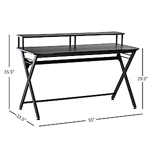HOMCOM 55 inch Gaming Desk Racing Style Computer Office PC Gamer Workstation with Elevated Monitor Stand, Headphone Hook, Black