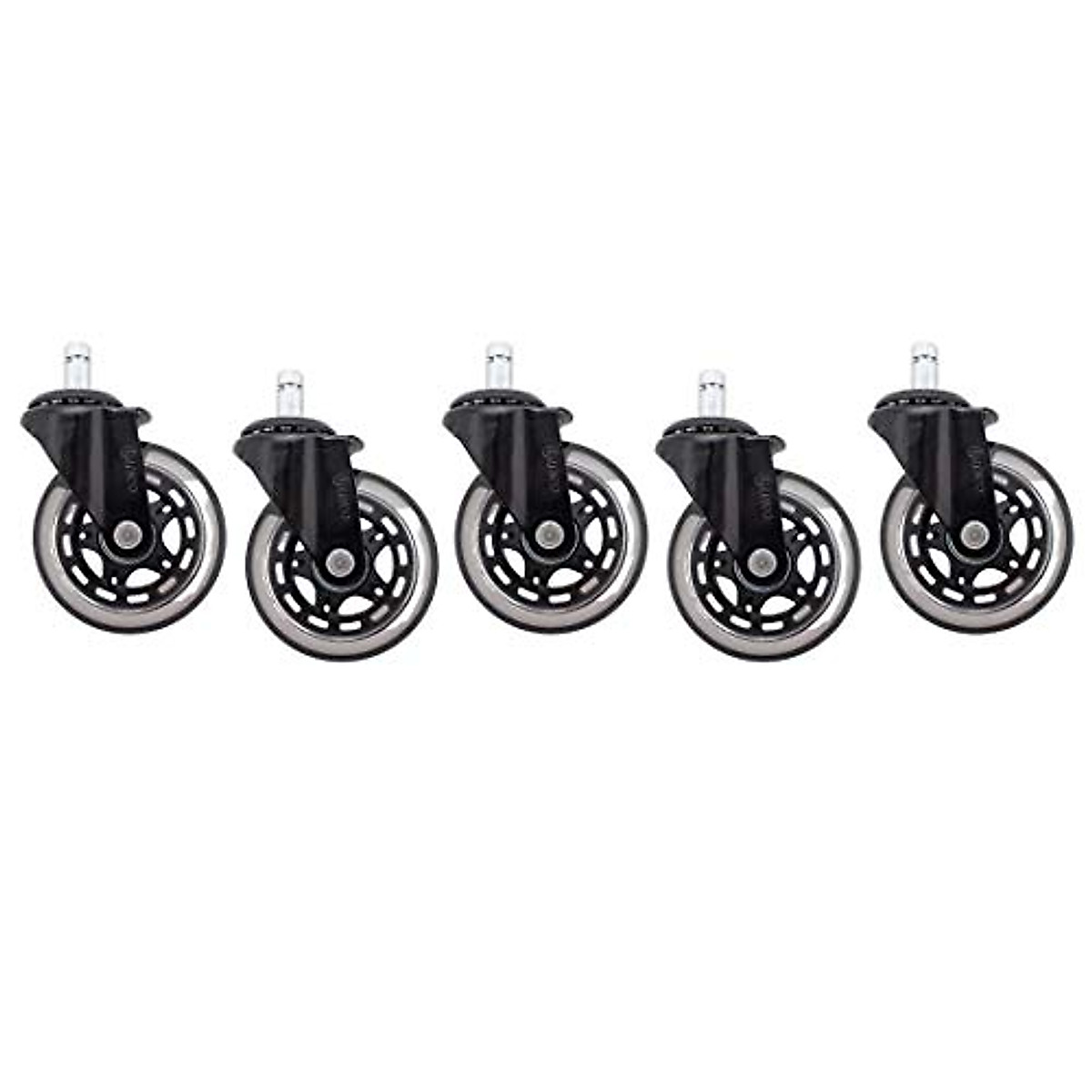 Linco 3” Heavy Duty Swivel Office Chair Wheels - Set of 5 Polyurethane Furniture Wheels with 11mm Stem Size - Replacement Wheels for Office Chair, Gaming Chairs - Capacity: 600 lbs