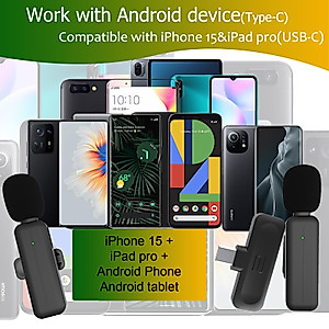 2 Pack Wireless Mini Lavalier Lapel Microphone for iPhone 15,Android Phone - 80ft Cordless Clip on Dual Mics with Noise Reduction 5H Working Time for Video Recording Vlogging, YouTube, Interview