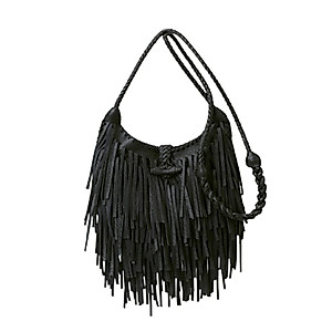 Women Fringe Tassel Crossbody Bag Hippie Boho Leather Shoulder Bag Vintage Western Cowgirl Purse Country Concert Outfits (Black,One Size)