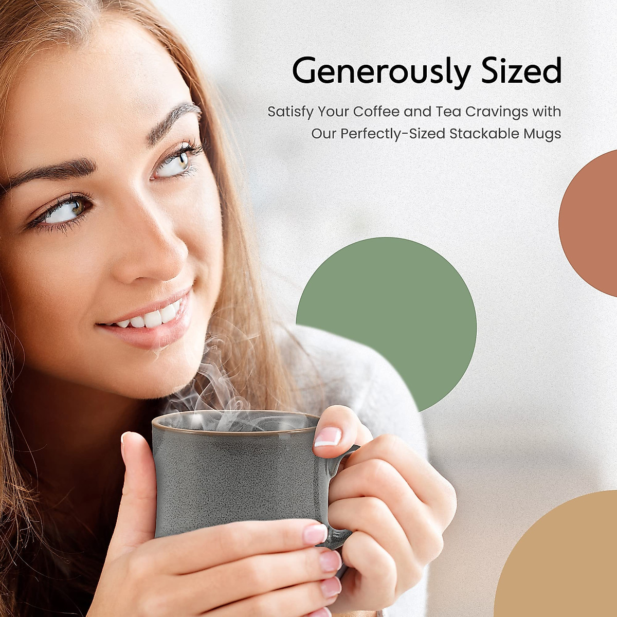 American Atelier Stackable Coffee Mugs Set | Ceramic Multi-Color 4 Cups for Kitchen Countertop, Tabletop, Island, or Café Display | Gift for Tea & Coffee Lovers (16-Ounce) (Light)