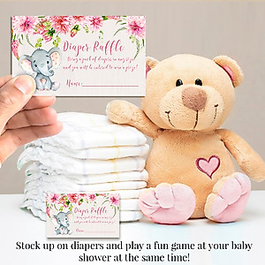 Amanda Creation Watercolor Dahlia Floral Elephant Diaper Raffle Tickets for Girl Baby Showers, 20 2" X 3” Double Sided Inserts, Bring a Pack of Diapers to Win Favors & Prizes!