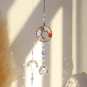 3pcs Crystal Suncatchers for Windows Hanging Tree of Life Sun Catchers Decor with Prisms for Home Indoor Outdoor Car Making Rainbows