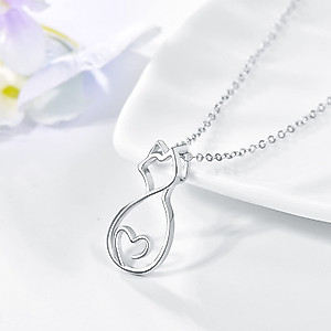Cat Necklace for Women 925 Sterling Silver Cute Cat Pendant Necklace Hollow Cat Necklace Animal Necklace Cat Jewelry Gift for Women Cat Lovers