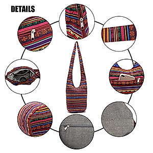 Humsato Ethnic Hippie Bag, Linen Boho Style Hobo Bags For Women, Hippie Shoulder Bags, Crossbody Bag, Boho Purse