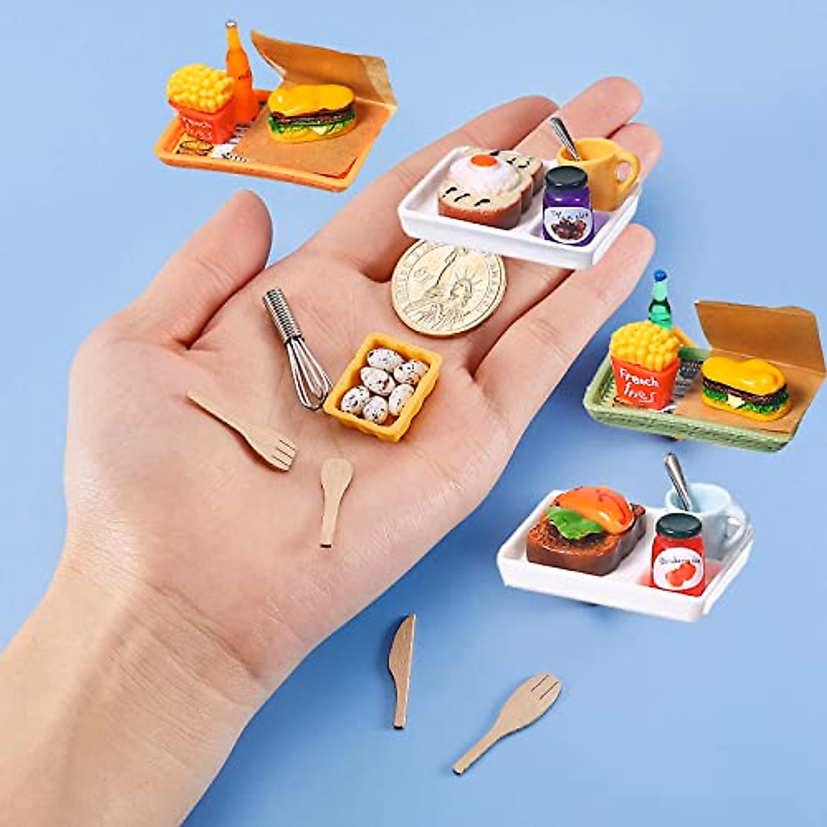 28Pcs Dollhouse Furniture Set, 1/12 Dollhouse Decoration 1Pc Wooden Dining Table and 4Pcs Chair, 1Pc Mini Carpet Turkey Rugs, 4 Sets Dinner Plate for Kids Gift