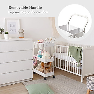 danpinera 3 Tier Rolling Utility Cart with Hooks & Handle Storage Organization Shelves Coffee Bar Cart Service Cart Trolley for Kitchen, Bathroom, Office, Workshop (Dark Blue)