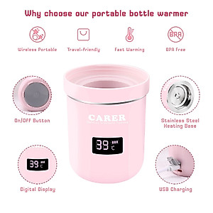 Bottle Warmer Portable Baby Milk Warmer with LCD Milk Fast Heater Breastmilk Warmer Rechargeable Baby Milk Instant Warmer for Night Feeding Travel Car Baby Brew Bottle Warmer Milk Heating Keeper