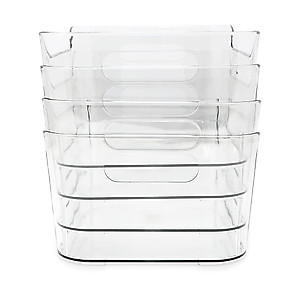 Isaac Jacobs 4-Pack Small Clear Storage Bins (9.4” x 6.7” x 4.1”) w/ Handles, Plastic Box Set, Home, Office, Fridge, Freezer, Kitchen, Pantry Organization Container, BPA-Free/Food Safe (Small, 4-Pack)