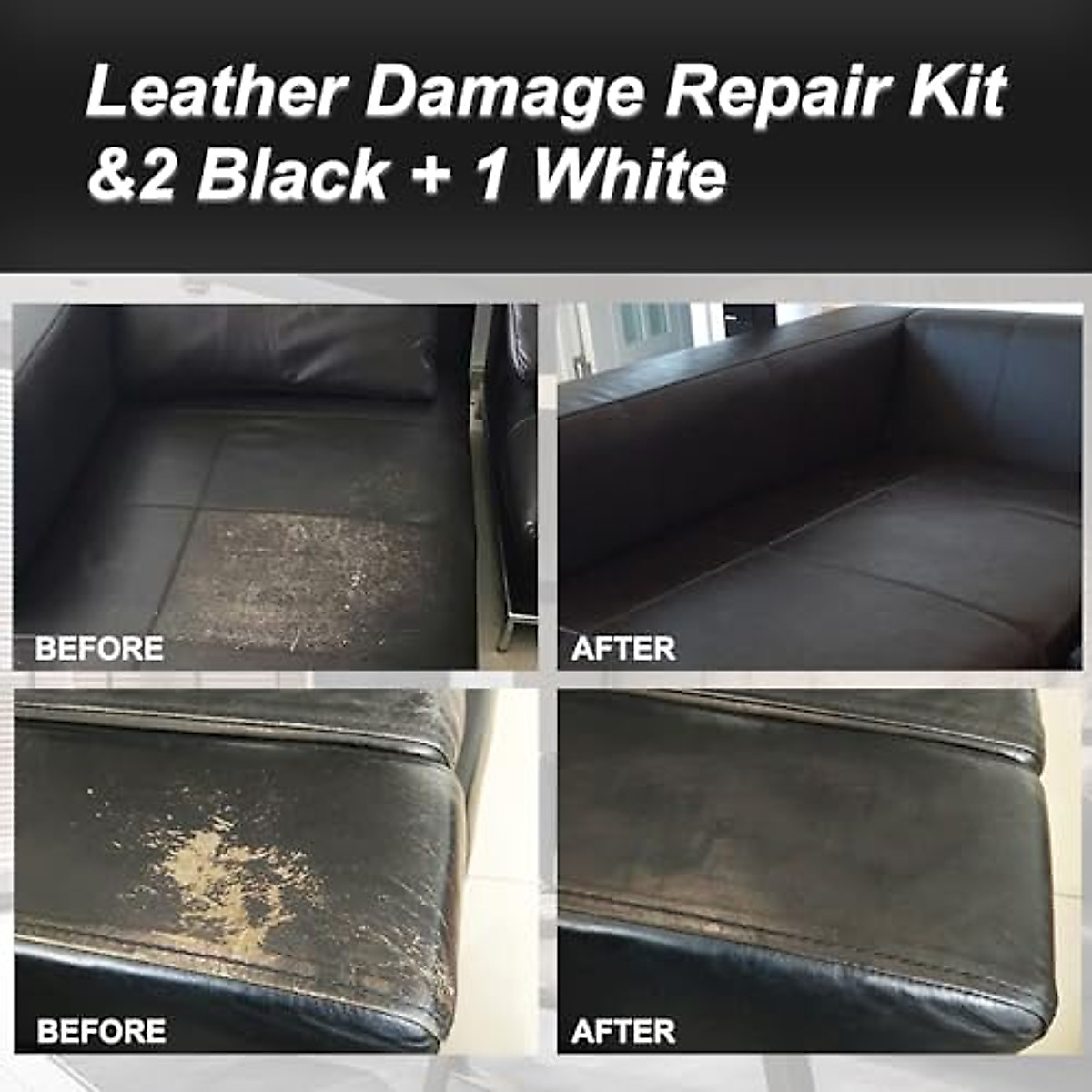 Plextone DIY for Small Leather Repair and Vinyl Repair Kit - Patch Leather and Vinyl with Ease for Car Seats, Shoes, Couches, Repair and More. (Black)