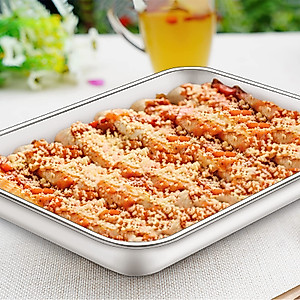 Baking Sheet with Silicone Mat Set of 4 [2 Sheets + 2 Mats], Deedro Stainless Steel Cookie Sheet Baking Pan with Silicone Baking Mat, 9 x 7 x 1 Inch, Non Toxic, Heavy Duty, Easy Clean