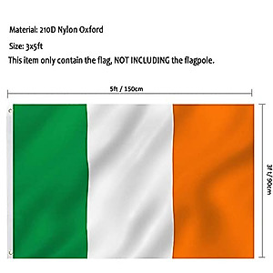 tnpun Irish Flag 3x5 Outdoor Heavy Duty Ireland Flags Double Sided Vivid Color National Country Flags 210D Nylon Cloth with 2 Brass Grommets 4 Rows of Stitches