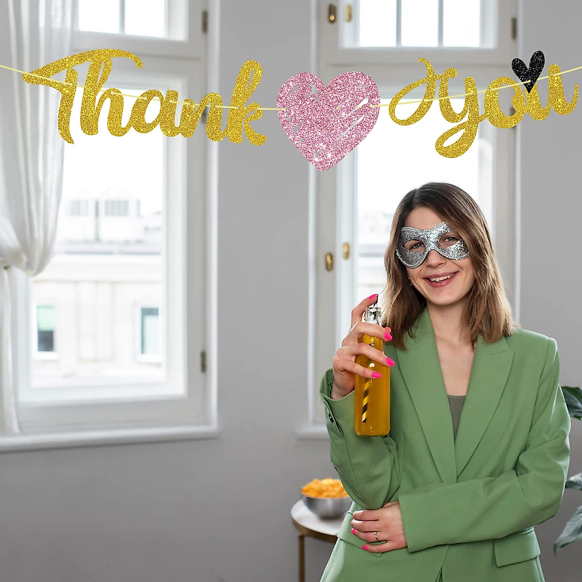 Thank You Banner Gold Glittery Staff Employee Appreciation, Bridal Shower Birthday and Wedding Ainiversary, Retirement, Party Sign Decorations