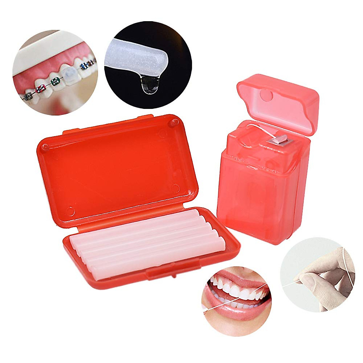 Angzhili Portable Orthodontic Toothbrush Kit for Orthodontic Patient Orthodontic Care Kit for Braces Interdental Brush Dental Wax Dental Floss Toothbrush Box Oral Care Kit Dental Travel Kit(Red)
