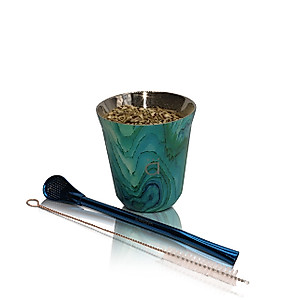 Kalmateh Petite Yerba Mate Gourd- Includes Bombilla Straw, Cleaning Brush and Gift Box- Double Walled 18/8 Stainless Steel (1 unit, 5oz)