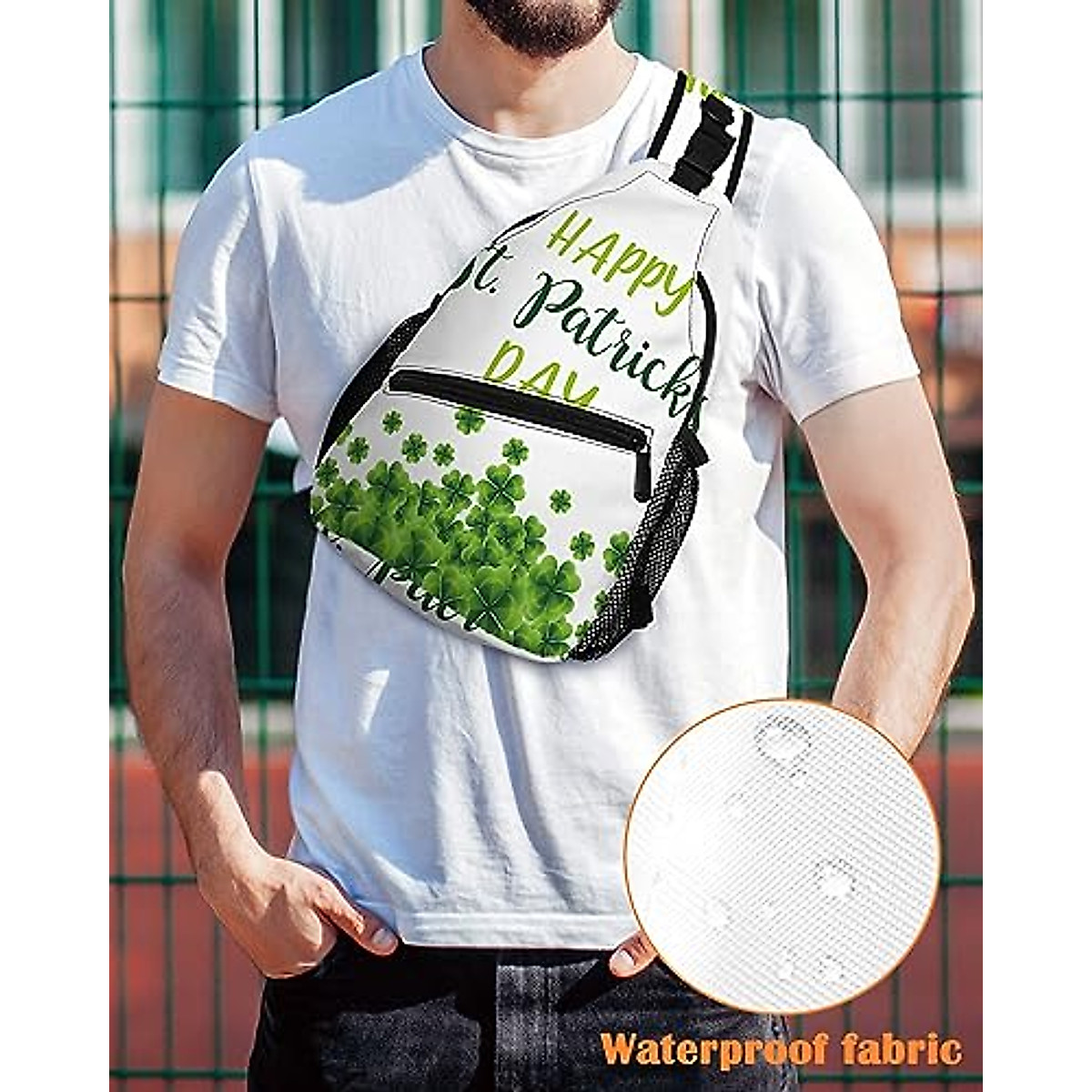 Sling Backpack, St.Patrick's Day Shamrocks Green Waterproof Lightweight Small Sling Bag, Travel Chest Bag Crossbody Shoulder Bag Hiking Daypack for Women Men