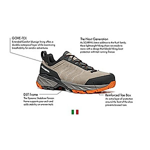 SCARPA Men's Rush Trail GTX Waterproof Gore-Tex Lightweight Hiking Shoes - Taupe/Mango - 8.5