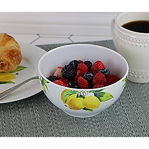 Reston Lloyd Fresh Lemons, 6pc Melamine Cereal/Soup Bowl Set, white, lemon, green, 2 cups