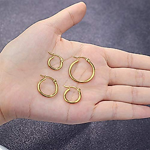 LOYALLOOK Gold Hoop Earrings Stainless Steel Rounded Small Hoop Earrings Set for Women Cute Huggie Earrings Nickel Free 10/12/15/20MM