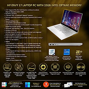 HP Envy 17T 2021 i7-1165G7 11th Gen, Win 11 Pro, 16GB RAM, 1TB Intel SSD+32GB Optane Memory, 17.3" FHD Touch, 1Yr MS Office365, WiFi 6, B&O Speakers, 4 Cell Battery, Intel XE, 64GB TW Pen Drive