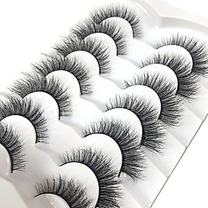 Pooplunch False Eyelashes Cat Eye Look Fluffy Wispy Faux Mink Lashes 7 Pairs 14MM Natural Extension Volume 8D Soft Curly Fake Eyelashes Strips Pack