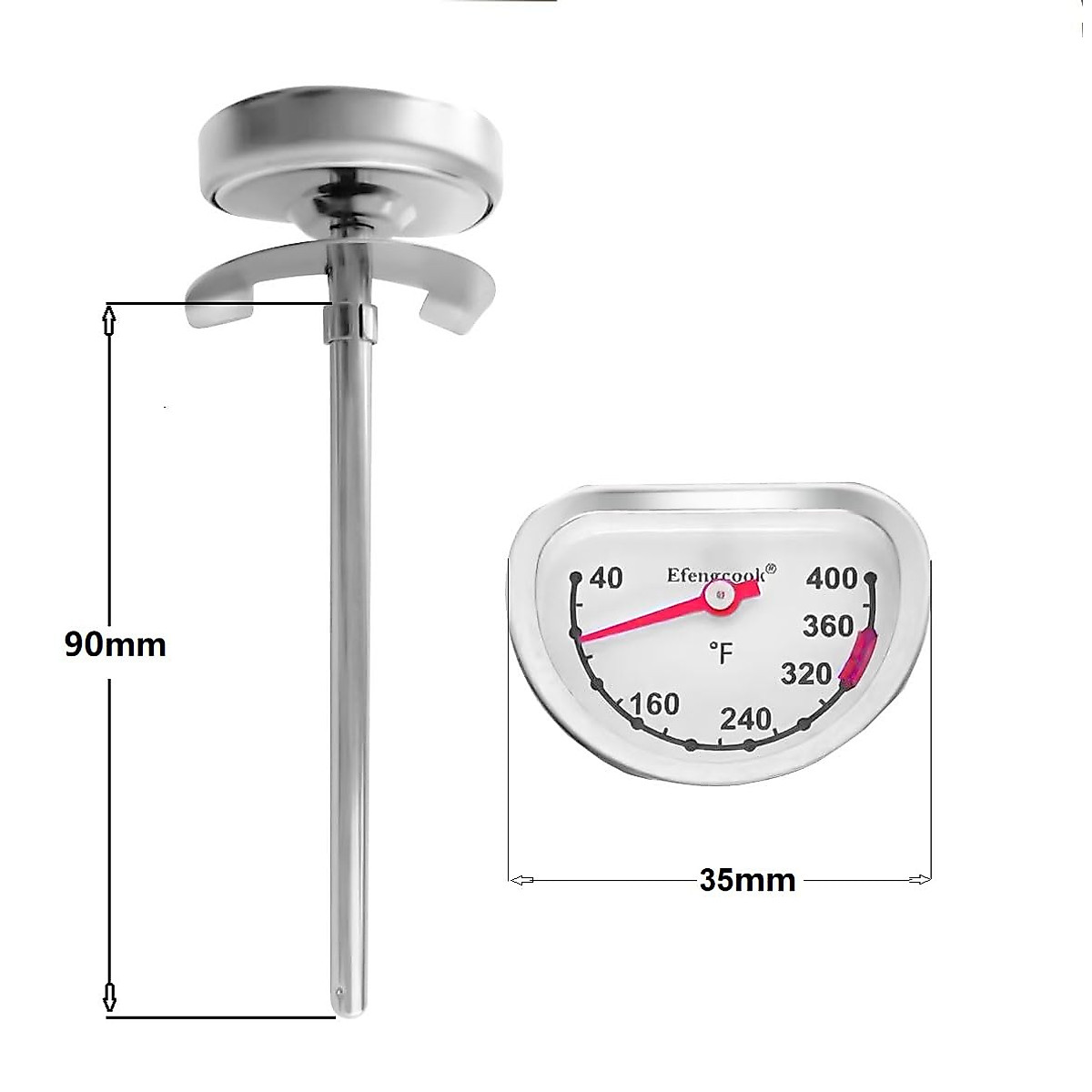 Deep Fry Oil Thermometer for Tempura Fryer Pot,Cooking Thermometer for Hot Oil Deep Fryer，Side of Pot Thermometer with Clip&3.5 inch Probe, Easy Clean up, Reading Fast,