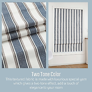 Everyday Celebration Roman Shades for Windows, 100% Blackout Shades, Cordless Pull Down Window Shades, Vertical Stripe Shades for Indoor Windows, Woven Fabric Blinds & Shades, 34" W X 64" H, (Blue)